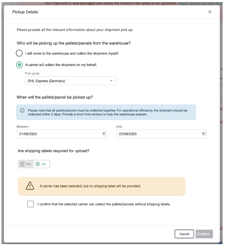 Self Pick-up Process for B2B Shipments